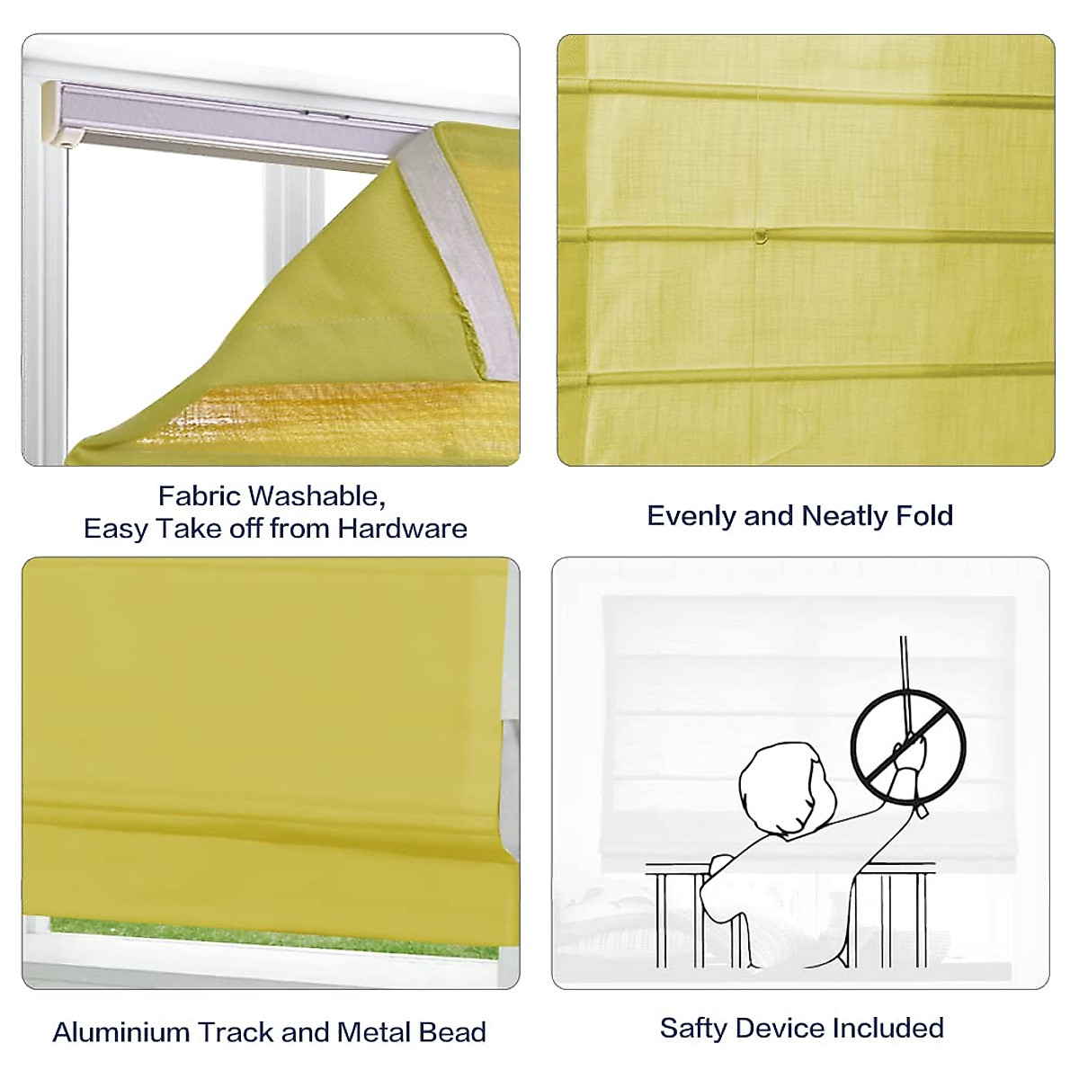 LANTIME Roman Shades Window Blinds, Elegant Made to Order Blackout White Fabric Window Roman Shades for Windows, Doors