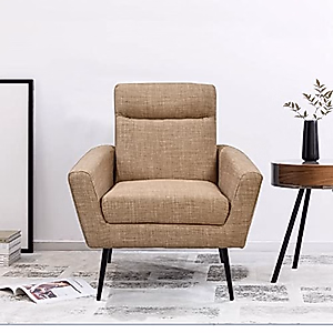 Lepfun Mid Century Modern Upholstered Fabric Accent, Living Room, Bedroom Leisure Single Sofa (Metal Legs),TV armrest seat,Suitable for Small Space Home,Office,Coffee Chair,Light Brown