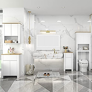 Mepplzian Bathroom Storage Cabinet, Floor Cabinet with Large Drawer and Adjustable Shelf, Free-Standing Cupboard for Kitchen/Living Room/Bathroom Use, White 23.6" L x 11.8" W x 31.5" H, White