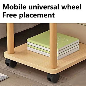 Altsuceser Small Table, 2 Tier Open Shelf End Table with Wheel, Kitchen Storage Cart, Wood Rolling Sofa Side Table for Living Room Bedroom Small Spaces Wooden Color