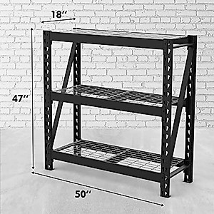 WORKPRO 3-Tier Garage Shelving Unit, Heavy Duty 5400 LBS Load Capacity, Metal Storage Rack, 50”W x 18”D x 47”H Height Adjustable, Industrial Shelving for Garage, Warehouse, Shop