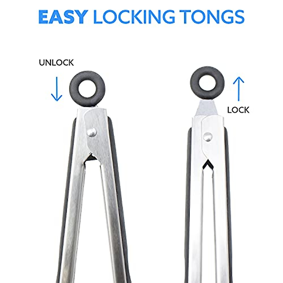 Kona Grill Tongs - Premium Tongs for Cooking, BBQ & Outdoor Grill - Stainless Steel Metal, Long, Heavy-Duty, and Ergonomic - Perfect for Grilling and Barbecue