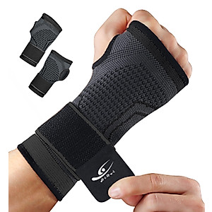 HiRui 2-Pack Wrist Brace Wrist Wraps, Hand Compression Sleeves with Wrist Straps Support for Fitness Weightlifting MTB Tendonitis Carpal Tunnel Arthritis Pain Relief (Black, X-Large)
