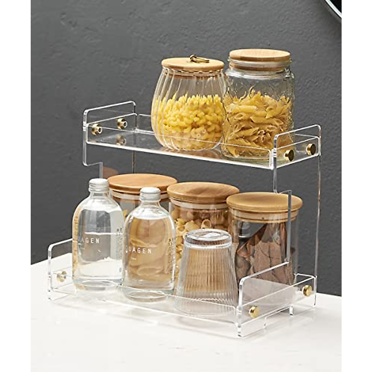 Bathroom Organizer Countertop, Acrylic Bathroom Counter Organizer Shelf Storage Rank Tray, Bathroom Accessory, Clear Lotion Makeup Vanity Organizer, Spice Organizer Holder for Bathroom Kitchen 2tier.