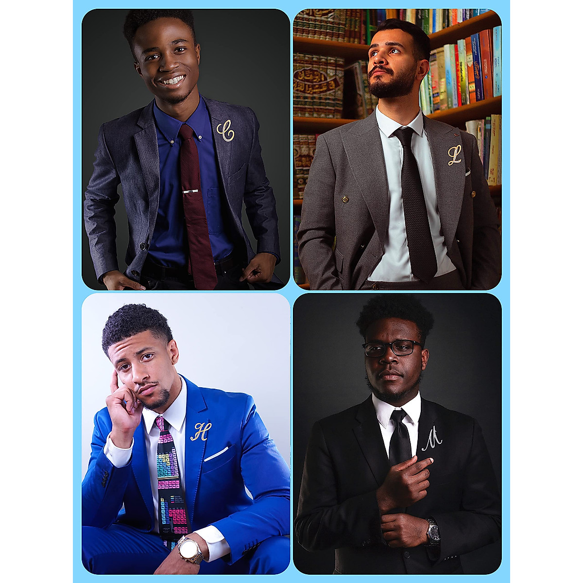 HAFILO 2 pack initial letter brooch pin for women girl 26 letters A-Z fashion brooches collar pins Gold silver (2PCS-E)