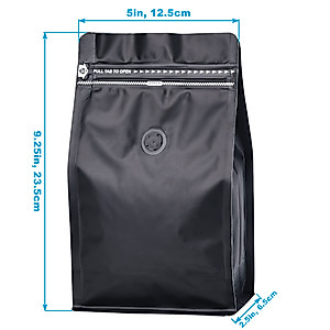 50 Pack Coffee Bags with Aluminum Foil and Degassing Valve, Resealable High Barrier Storage Bags, Odor-Proof for Coffee Beans, Stand Up Coffee Pouch, Flat Bottom (Medium-12OZ, Black)