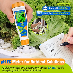 CIZTADA pH Meter for Water Digital EC and PPM Meter for Hydroponics Nutrient 4 in 1 pH EC TDS Temperature Tester with Large Display for Indoor Plant Grow DWC Setup Aeroponic Pool Aquarium