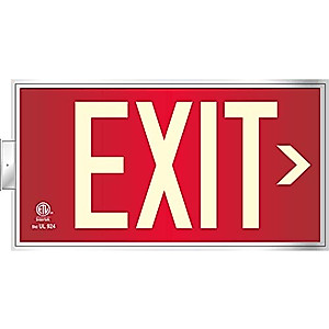 Photoluminescent Exit Sign Red - Framed Flag/Ceiling Mount (Removable Arrows) Code Approved UL 924 / IBC/NFPA/Part Number FRUL-BR-050-R