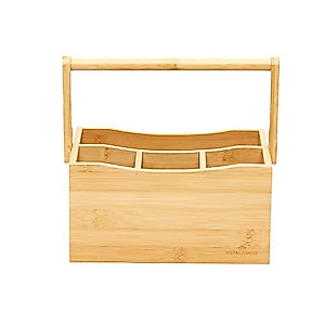 RoyalHouse Natural Bamboo Utensil Holder And Organizer For Kitchen Countertop, Bamboo Picnic Basket With Folding Handle for Camping Trip