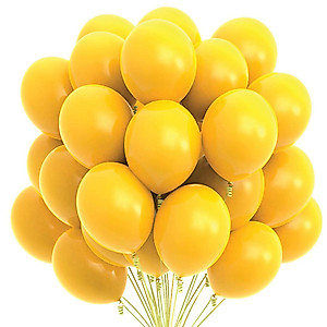 Prextex 75 Yellow Party Balloons 12 Inch Yellow Balloons with Matching Color Ribbon for Yellow Theme Party Decoration, Weddings, Baby Shower, Birthday Parties Supplies or Arch Décor - Helium Quality