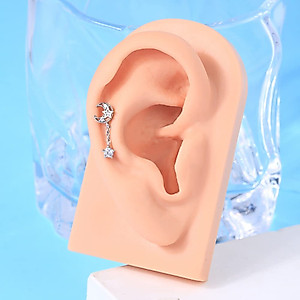 OUFER 16G Stainless Steel Cartilage Earring Moon with CZ Dangle Tragus Earrings Cartilage Earring Stud