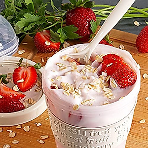 The Buybox 20 oz 4 Pcs Overnight Oats Container With Lid, Breakfast On The Go Cups, Take and Go Yogurt Cup with Topping Cereal or Oatmeal Container, Yogurt Container, Parfait Cups With Lids - 4 Colors