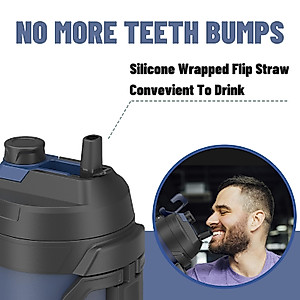 Zukro 1 Gallon Water Jug, One Gallon Large Triple Wall Insulated Metal Jug With Straw and Spout, No Sweat 128 oz Stainless Steel Sport Water Bottle Keeps Cold 48 Hours for Outdoors, Cyan