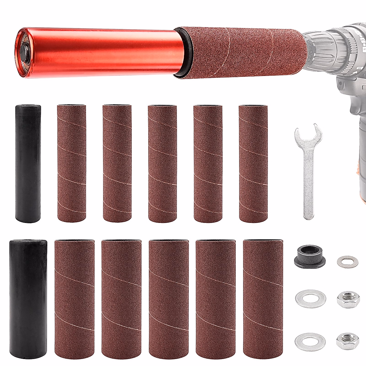 SI FANG Spindle Sander Adaptor Kit Drum Sander for Drill, Handheld Rubber Sanding Drums and Sleeves, Drill Sanding Attachment with Universal Hex Shank, for Woodworking Metal Polishing