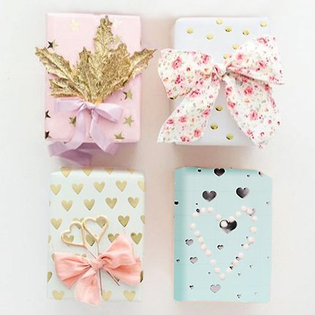 WRAPAHOLIC Wrapping Paper Roll - Polka Dots/Stars/Hearts (2 Kinds) Design for Birthday, Mother Day, Valentine's Day, Wedding, Baby Shower - 4 Rolls - 30 inch X 120 inch Per Roll