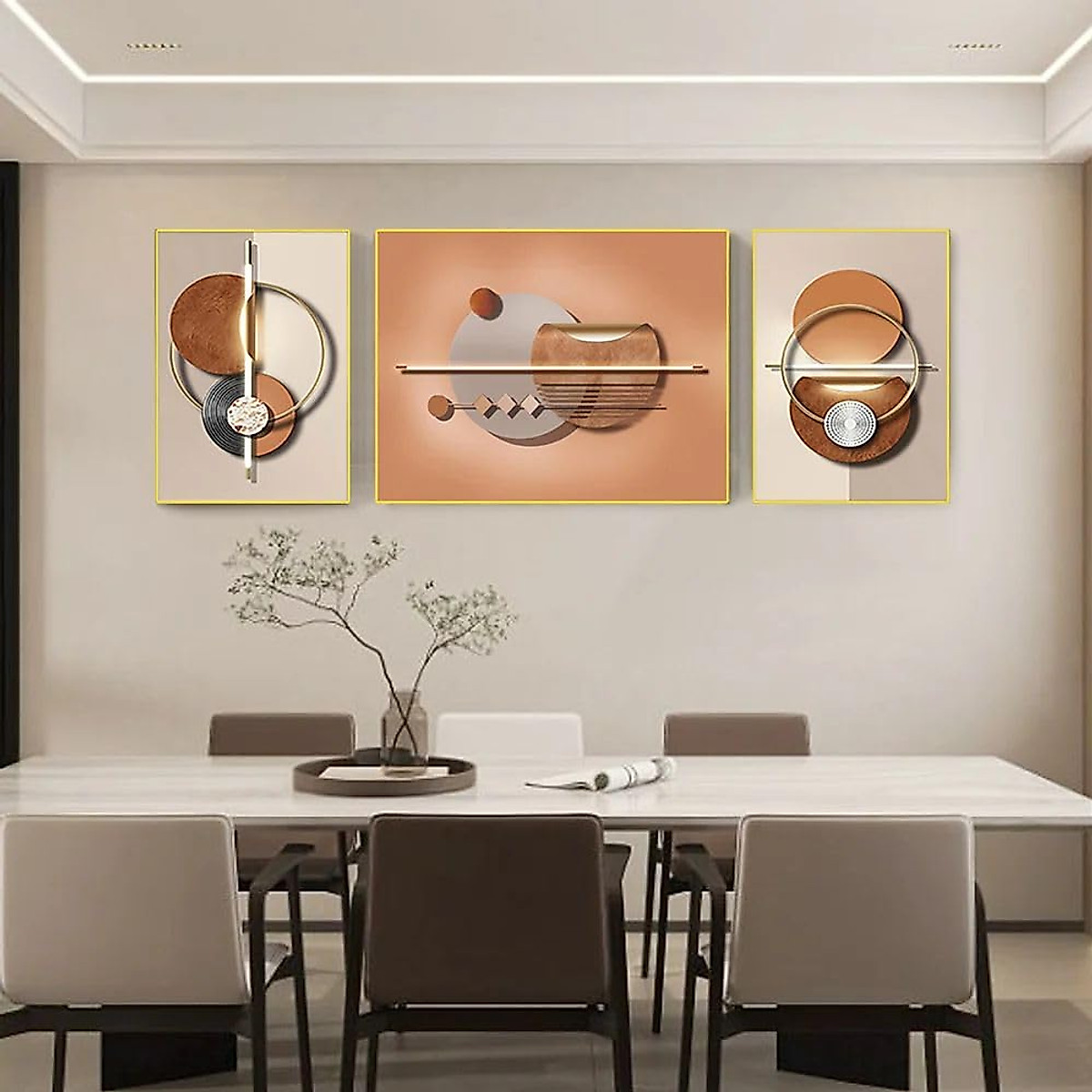 homary Abstract Wall Art Modern Canvas Wall Art Set of 3 Geometric Print Painting with Frame Wall Decor for Living Room