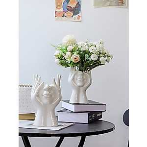 RESOYE Ceramic Flower Vase, Head Shaped Flower Vase White Modern Head Planter Pot Statue Flower Vase for Garden Living Room Home Table Art Statue Kitchen Festival Party Decor Indoor Outdoor