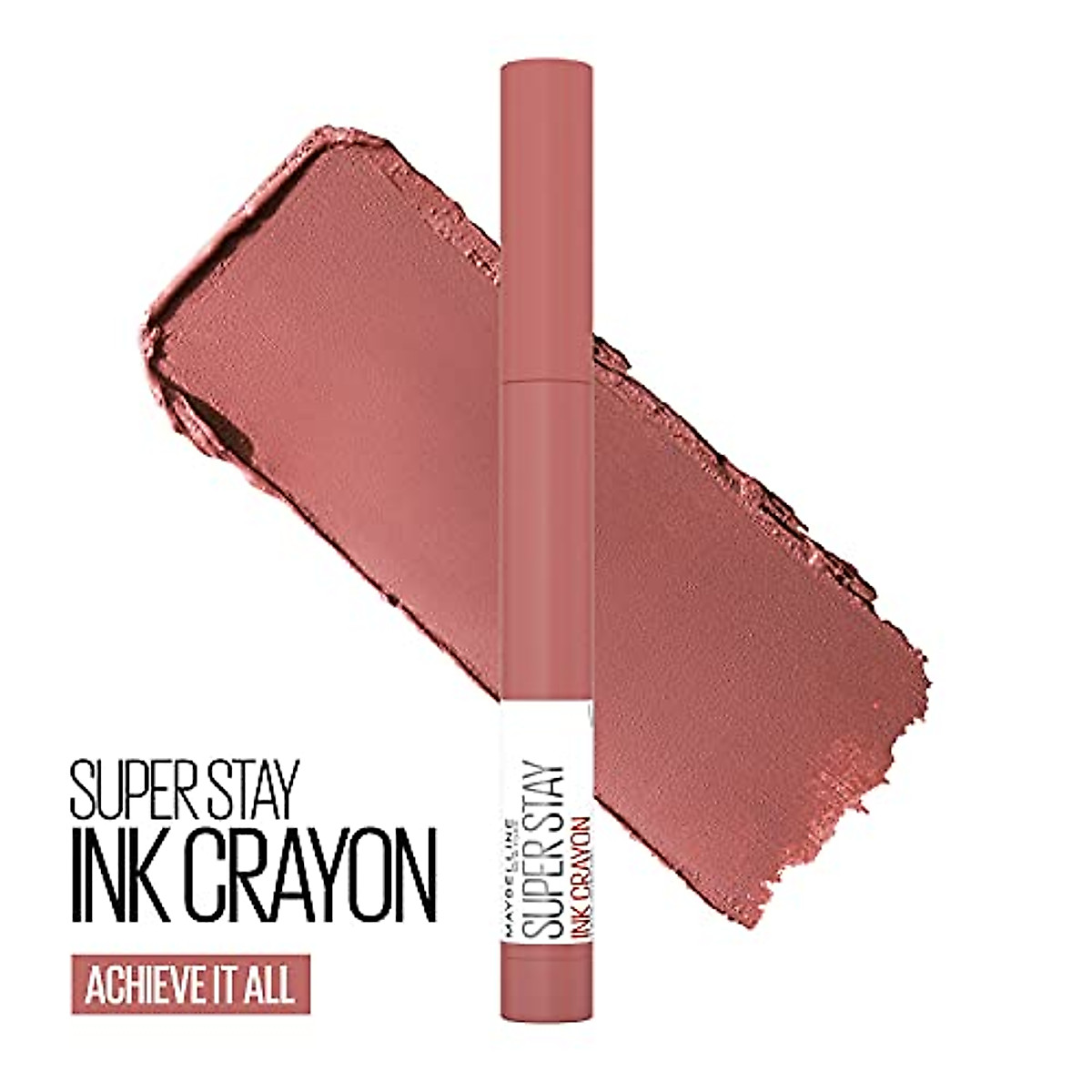 Maybelline Super Stay Ink Crayon Lipstick Makeup, Precision Tip Matte Lip Crayon with Built-in Sharpener, Longwear Up To 8Hrs, Achieve It All, Brown Nude, 1 Count