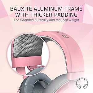 Razer Kraken Gaming Headset: Lightweight Aluminum Frame, Retractable Noise Isolating Microphone, For PC, PS4, PS5, Switch, Xbox One, Xbox Series X & S, Mobile, 3.5 mm Audio Jack - Quartz Pink