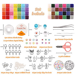 Quefe 45000pcs Glass Seed Beads for Bracelet Making Kit, 56 Colors 2mm Small Beads for Jewelry Making, 260pcs Letter Beads for Crafts Gifts