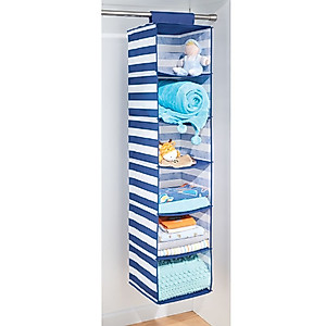 iDesign InterDesign ID jr Fabric Hanging Closet Storage Children's Clothing, Blankets, Toys, Bedding, Shoes, Accessories-6 Shelves, Navy/White IDjr Rugby 6 Shelf Sweater Organizer