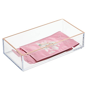 mDesign Plastic Beauty Organizer Bin for Bathroom Drawers, Vanity, or Countertops, Storage for Makeup Brushes, Palettes, Blush, Concealers, or Hair Ties, Lumiere Collection, 6 Pack, Clear/Rose Gold