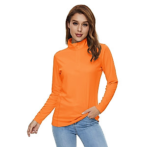 KEFITEVD Hiking Clothes for Women UV Sun Protection Shirts 1/4 Zip Pullover Athletic Tops Orange Running Shirts Long Sleeve Fishing Shirt Women