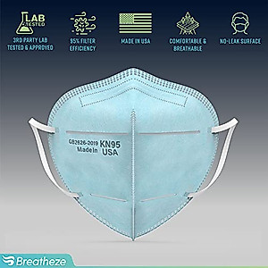 Breatheze KN95 Face Masks Disposable Made in the USA - KN95 Mask - 10-pack KN95 Blue Disposable Face Masks Made in USA - Lightweight Thin Breathable Face Mask - 10 Kn95 Masks - Blue Face Mask Earloops