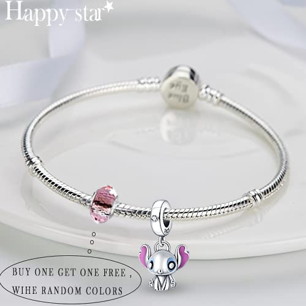 HappyStar Charm Bead fits Charms Bracelets Necklace European Jewelry ，925 Sterling Silver Dangle Pendant Bead for Woman Jewelry Beads Gifts （With one Spacer Bead Charms
