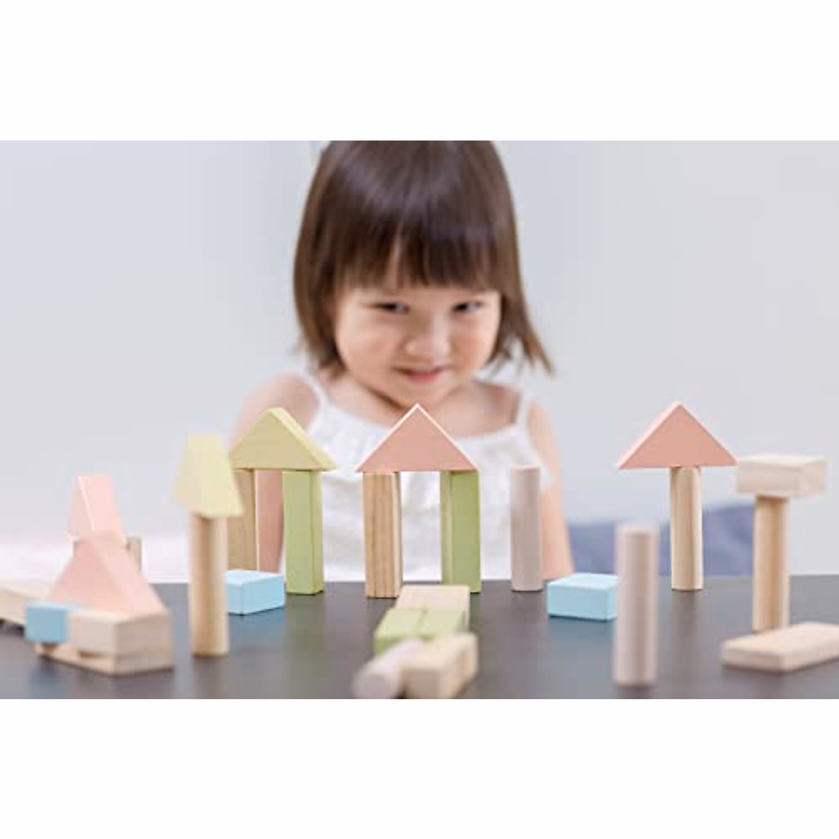 PlanToys 40 Piece Unit Block Building and Construction Block Set (5507) | Pastel Color Collection |Sustainably Made from Rubberwood and Non-Toxic Paints and Dyes
