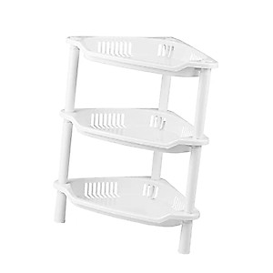 STOBAZA 3 Shelf Layer Stand Home Plastic Shelves Corner Storage Kitchenwhite Basket Organizer Small Household Desk Bathroom for Rack