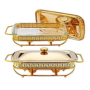NOGRAX Chafing Dish Buffet Set, Stainless Steel Buffet Servers and Warmers for Party Catering, Complete Chafer Set with Water Pan, Aureate Tray (Color : Aureate)
