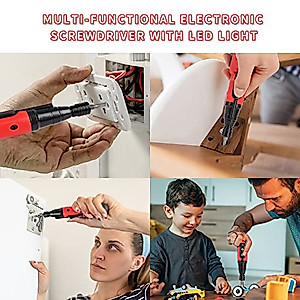 BLUEHADA 16Pcs Cordless Screwdriver Accessories Kit - 3.6V Li-ion 800mAh Rechargeable Electric Screwdriver with Magnet Double End Drill Bit, 2 to 10Nm Max Torgue, LED Light, USB Cable, Red