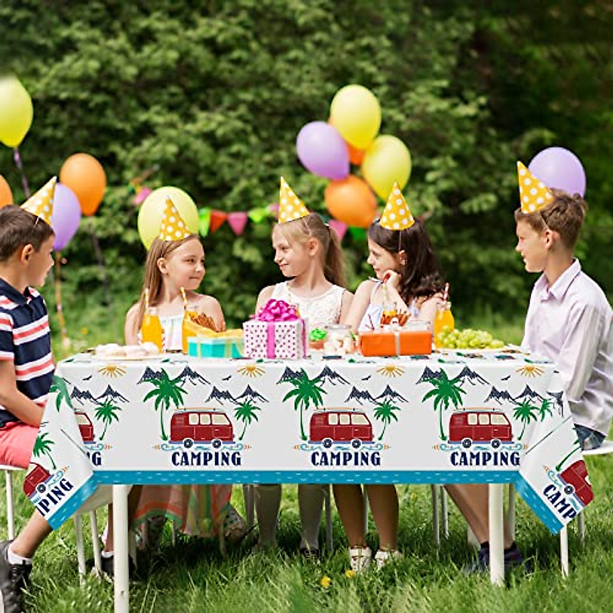 3 Pack Camping Tablecloth Camping Picnic Table Covers Rectangular Camping Backdrop Table Cloth Camping Trails Tablecloth Camping Vintage Style Plastic Tablecloth for Party Table Decor, 108 x 54 Inch