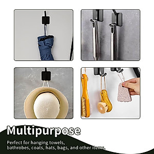 TAKORUY Heavy Duty Adhesive Hooks, Self-Adhesive Hooks, Brushed Space Aluminum Wall Hooks, Multiple Colors and Styles, 50 lb Maximum Load, Metal Coat Hook for Kitchen Home Schools and Offices (Black)