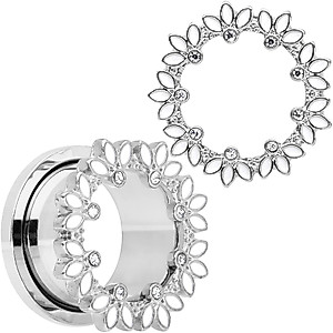 Body Candy 2Pc Womens 316L Steel White Leaves 5/8" Double Flare Screw Fit Tunnel Plug Ear Plug Gauges Set