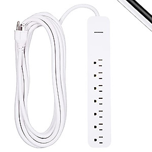 GE home electrical Pro 7-Outlet Surge Protector, 25 Ft Extension Cord, 1080 Joules, Power Strip, Protected Indicator Light, Integrated Circuit Breaker, Wall Mount, UL Listed, White, 36361