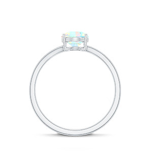 Rosec Jewels Natural Opal Oval Engagement Ring, AAA Quality, 6X8 MM Ethiopian Opal Split Shank Engagement Ring - Ready To Gift, 14K White Gold, Size:US 9.00