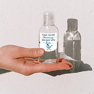 Hand Sanitizer Labels Thank You for Showering Our Little One with Love Stickers, Baby Shower Favor Party Favors Boy., Blue,1.26inches x 1.39inches