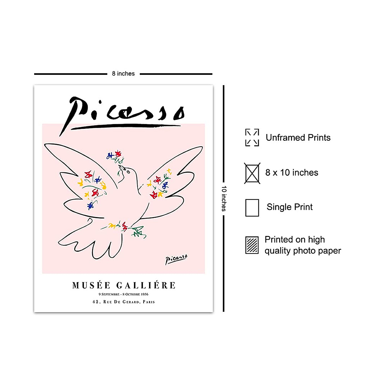 Pablo Picasso Minimalist Wall Art - Abstract Mid Century Modern Gallery Wall Art- Museum Poster - Line Art Wall Decor- Aesthetic Room Decor- Boho Wall Decor- The Impressionists - Dove of Peace