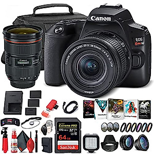 Canon EOS Rebel SL3 DSLR Camera with 18-55mm Lens (Black) (3453C002) + Canon EF 24-70mm Lens + 64GB Memory Card + Color Filter Kit + Case + Filter Kit + Corel Photo Software + More (Renewed)