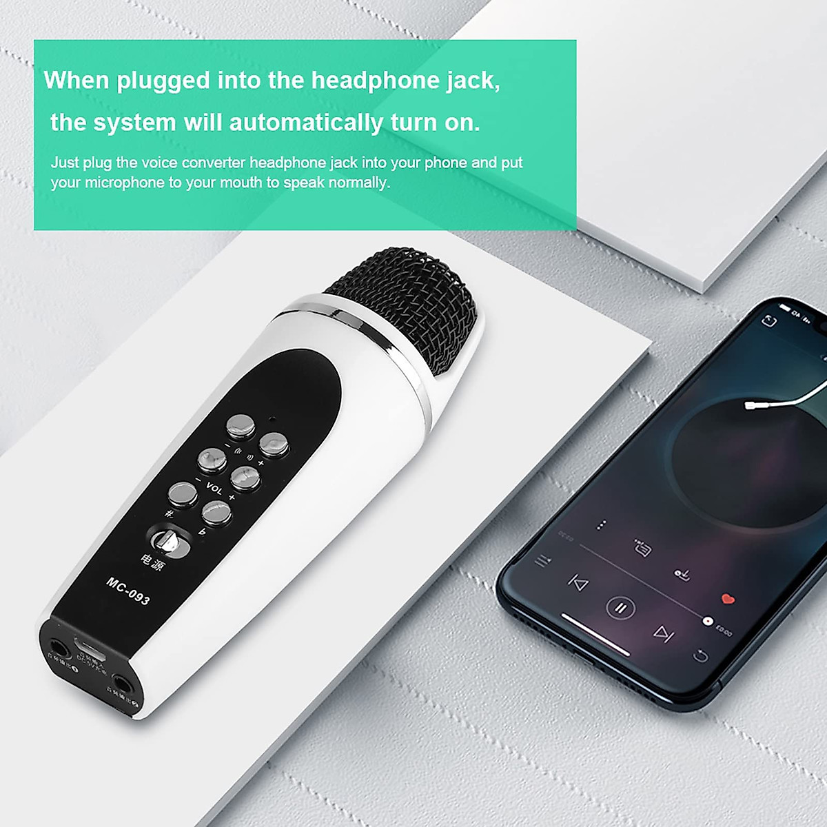 Voice Changer Microphone, Microphone Mic Voice Changer Microphone Microphone Karaoke Speaker with 4 Voice Conversion Modes for Smartphone PC