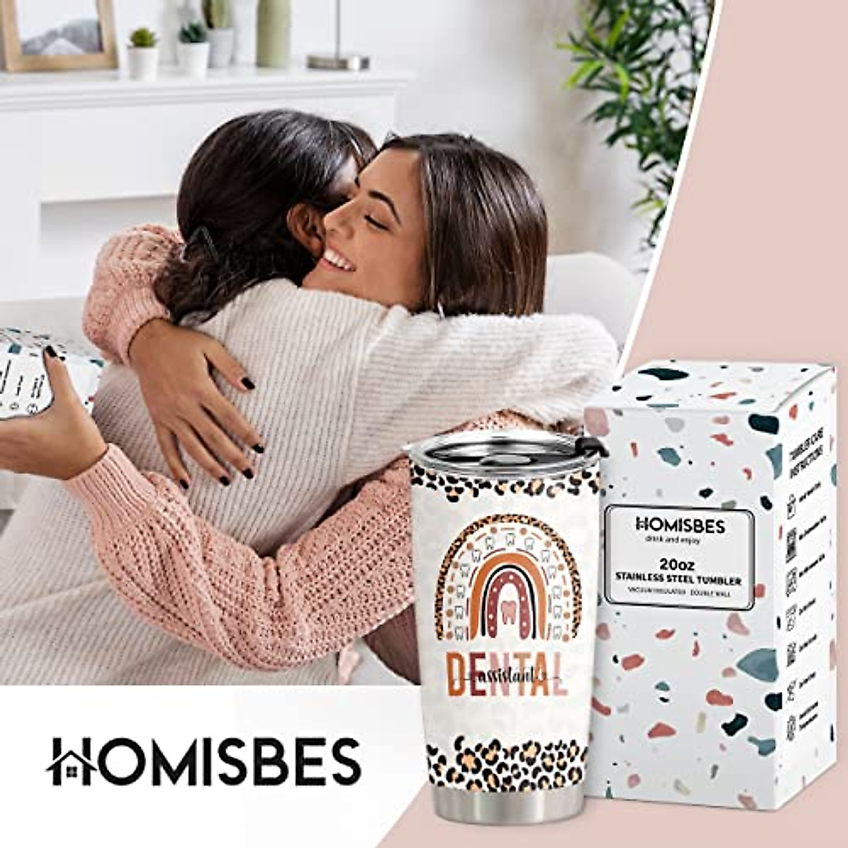 HOMISBES Dental Assistant Gifts for Women - Stainless Steel Leopard Nutrition Facts Tumbler Cup 20oz for Dental Assistant - Dental Assistant Appreciation Travel Mug