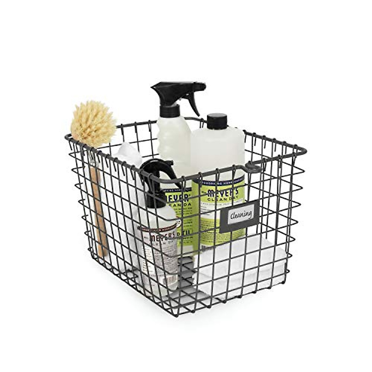 Spectrum Wire Small Basket with Label Plate (Industrial Gray) - Storage Bin & Décor for Bathroom, Closet, Pantry, Under Sink, Toy, Shelf, Kitchen, & Nursery Organization