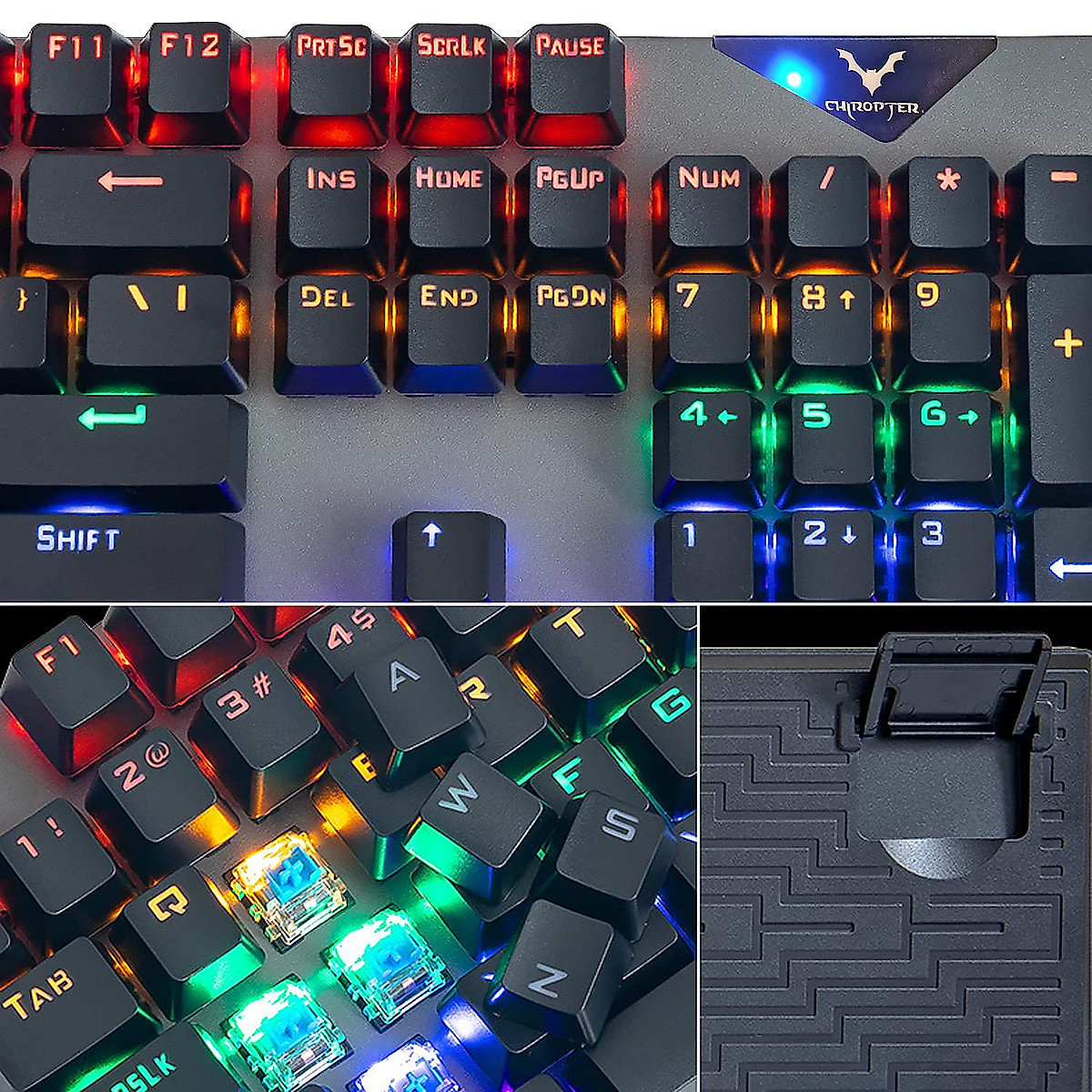 CHIROPTER Mechanical Keyboard and Mouse Combo, Wired RGB LED Backlit Mechanical Gaming Keyboard with Blue Switch, Gaming Mouse for Windows PC Gamers