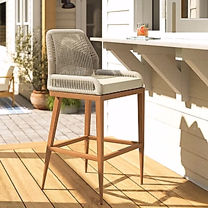 US Furnishing Indoor and Outdoor Waterproof Hand-Crafted Stool, Counter Height Stool Bar High Home Back Dining Chair Comfortable Simple Beautiful (Counter 25), Beige. Brown (7889-cc)