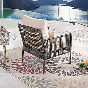 LOKATSE HOME Patio Wicker Chair Outdoor Rattan Furniture for Club Bar Dining Room Balcony Porch Garden, Beige