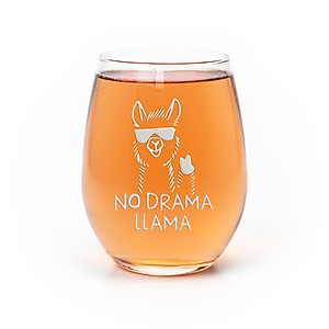 No Drama Llama Stemless Wine Glass - Funny Wine Glass, Wine Glass Jokes, Llama Gift