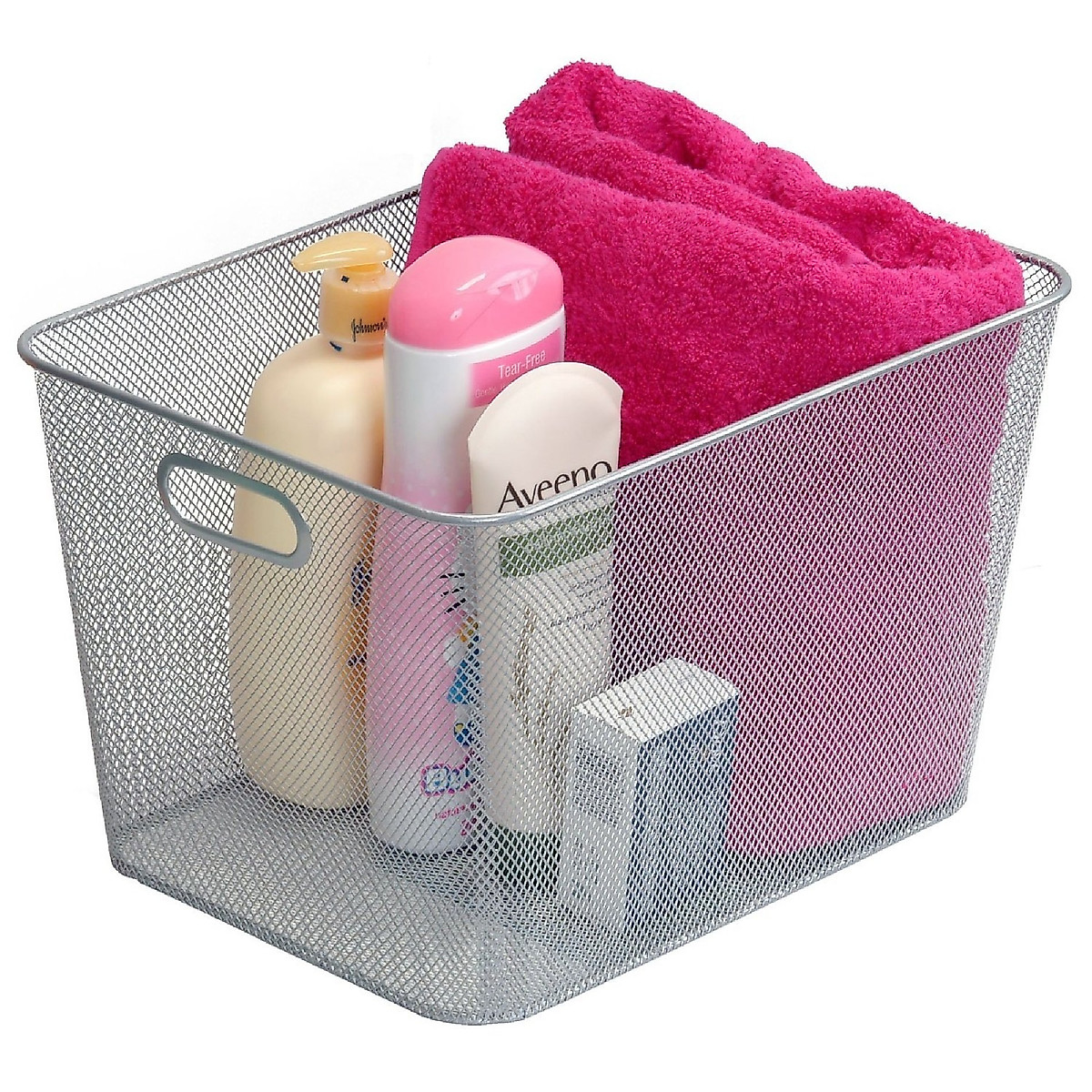 Silver Mesh Open Bin Storage Basket for Cleaning Supplies Laundry Etc. Size 14x10x9 Model #1115