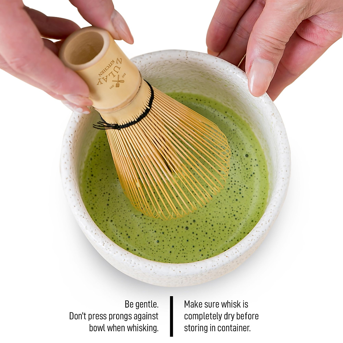 Zulay Traditional Matcha Whisk & Spoon - 100 Prong Matcha Bamboo Whisk For Ceremonial Tea Preparation - Authentic Japanese Bamboo Whisk For Matcha Tea - Matcha Tea Whisk for The Perfect Matcha